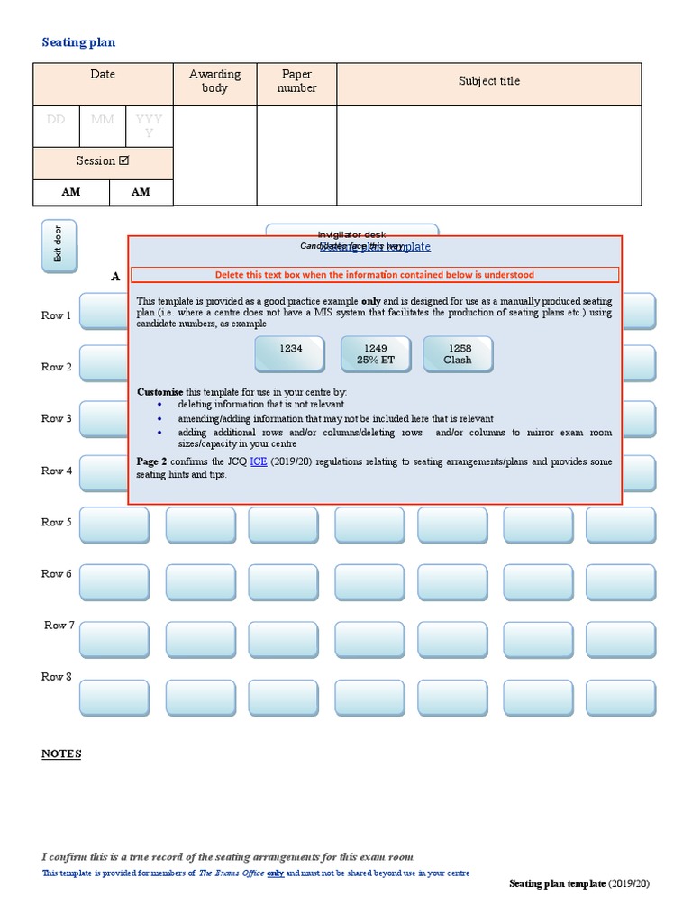 Exam Seating Plan Template 2019/20 | PDF | Test/Examination | Computing ...