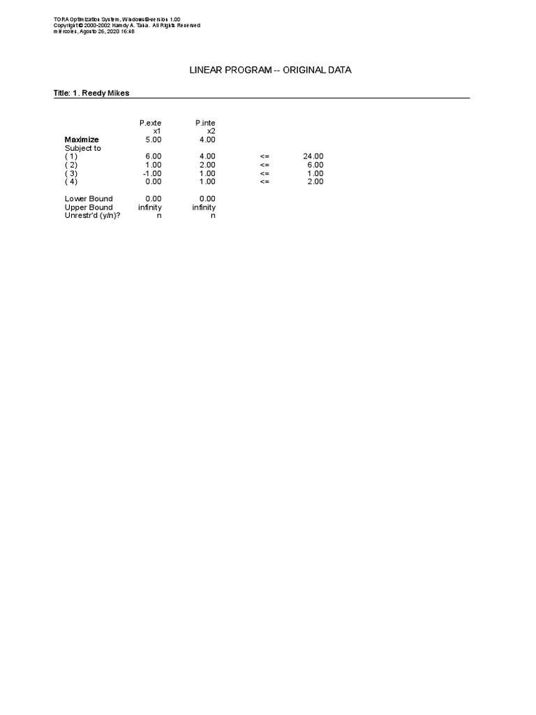 Linear Program - Original Data Linear Program - Original Data | PDF ...
