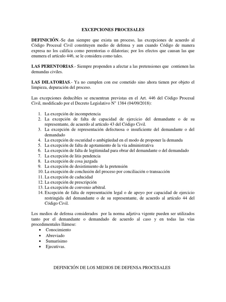 Excepciones Procesales PDF | PDF | Derecho