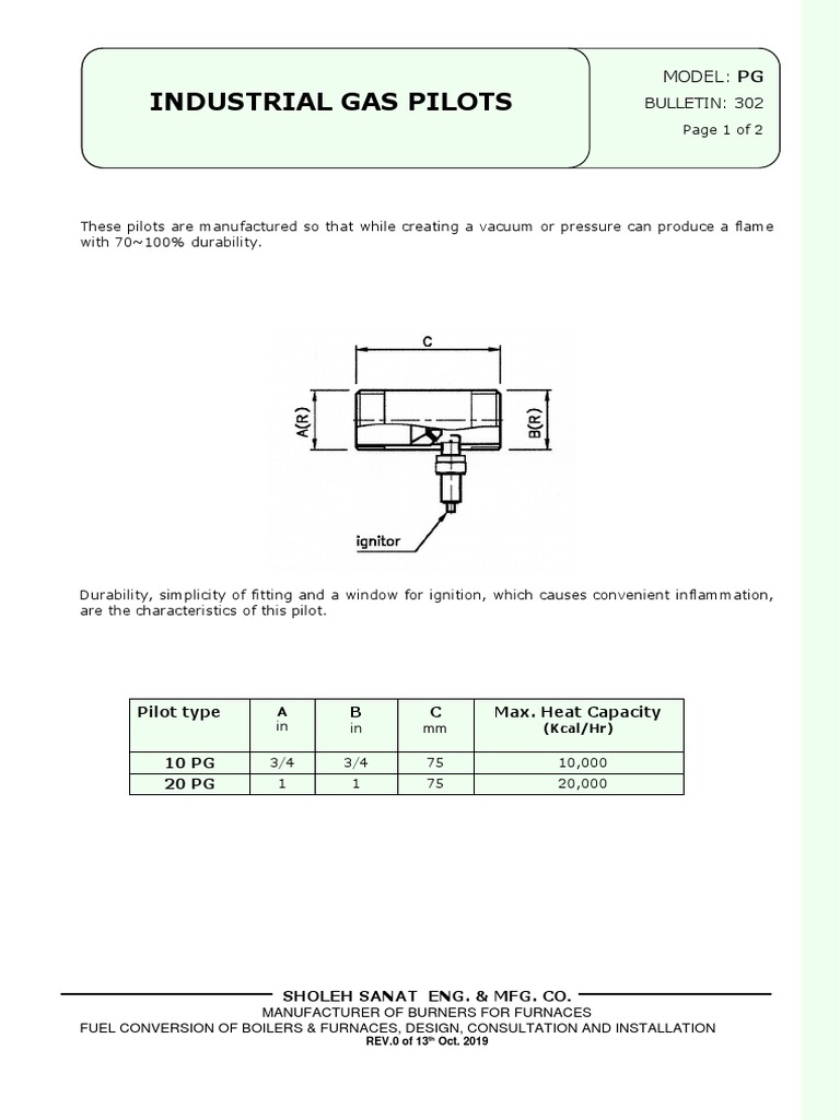 Specifications and Applications of Industrial Gas Pilots Models PG and ...