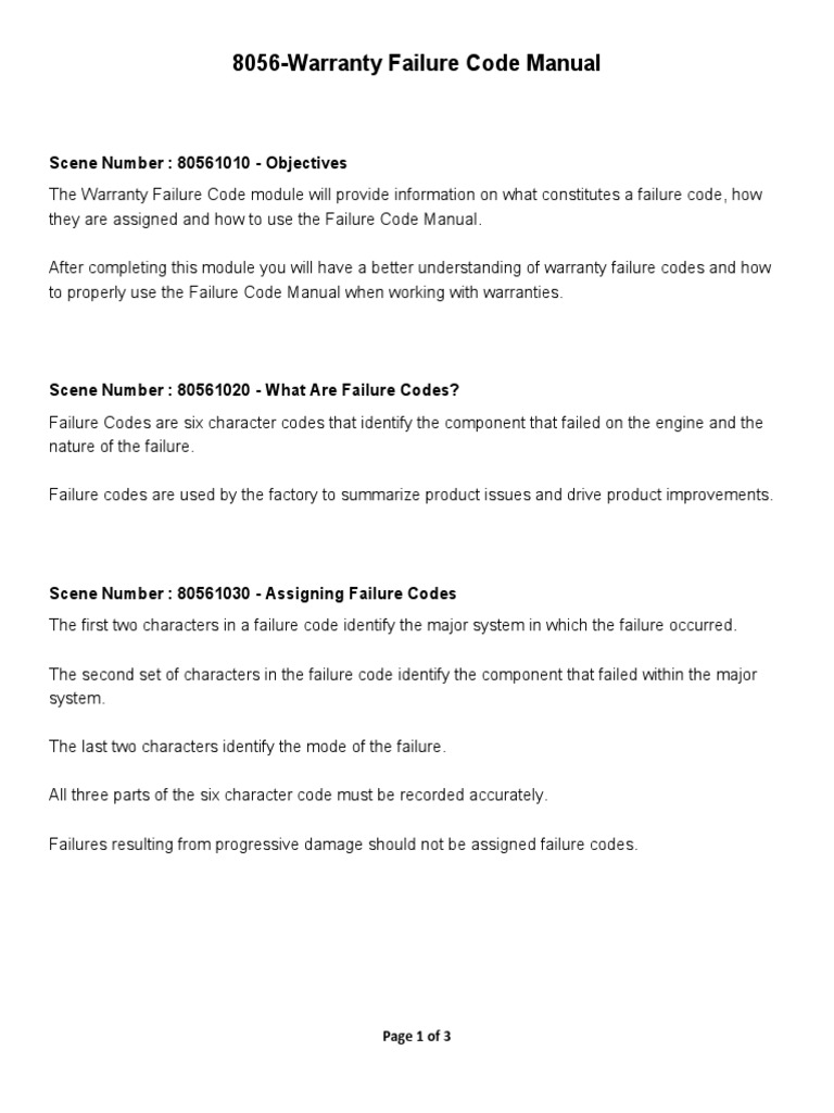 8056-Warranty Failure Code Manual | PDF | Failure | Computing