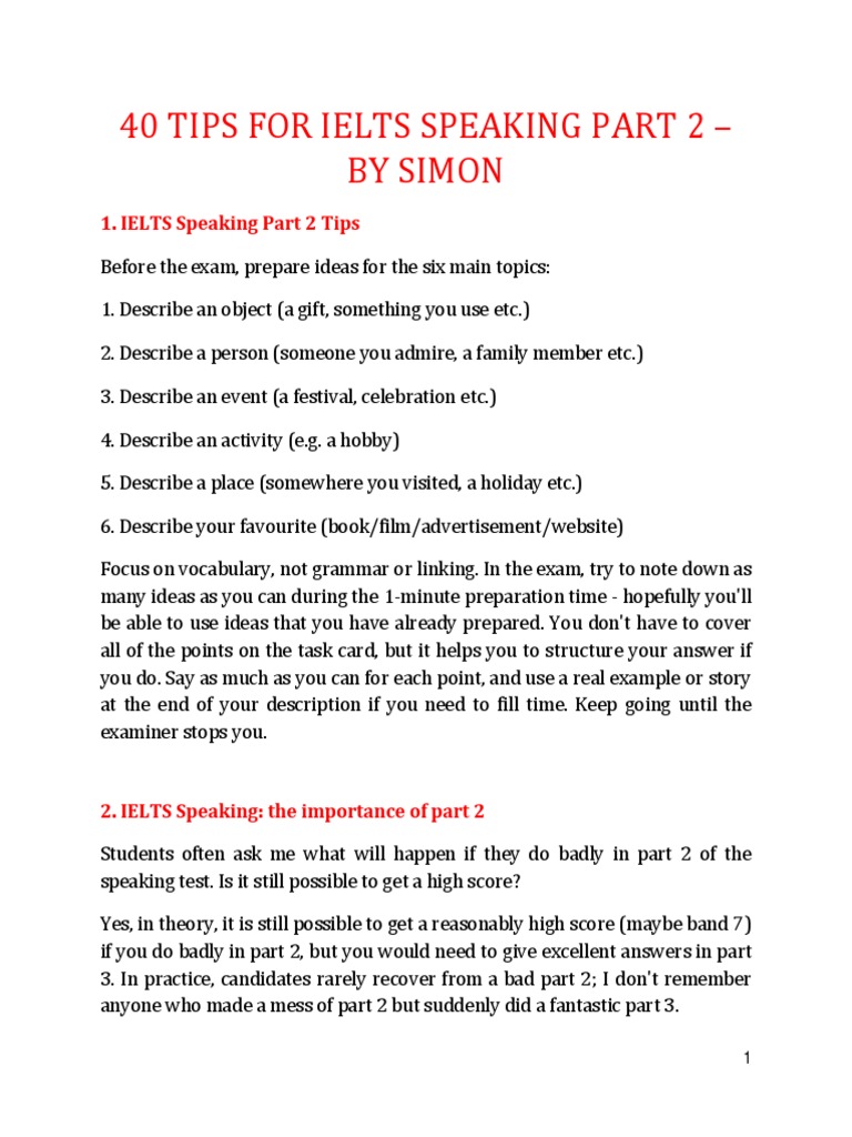 Simon - 40 TIPS For IELTS Speaking Part 2 | PDF | Christmas