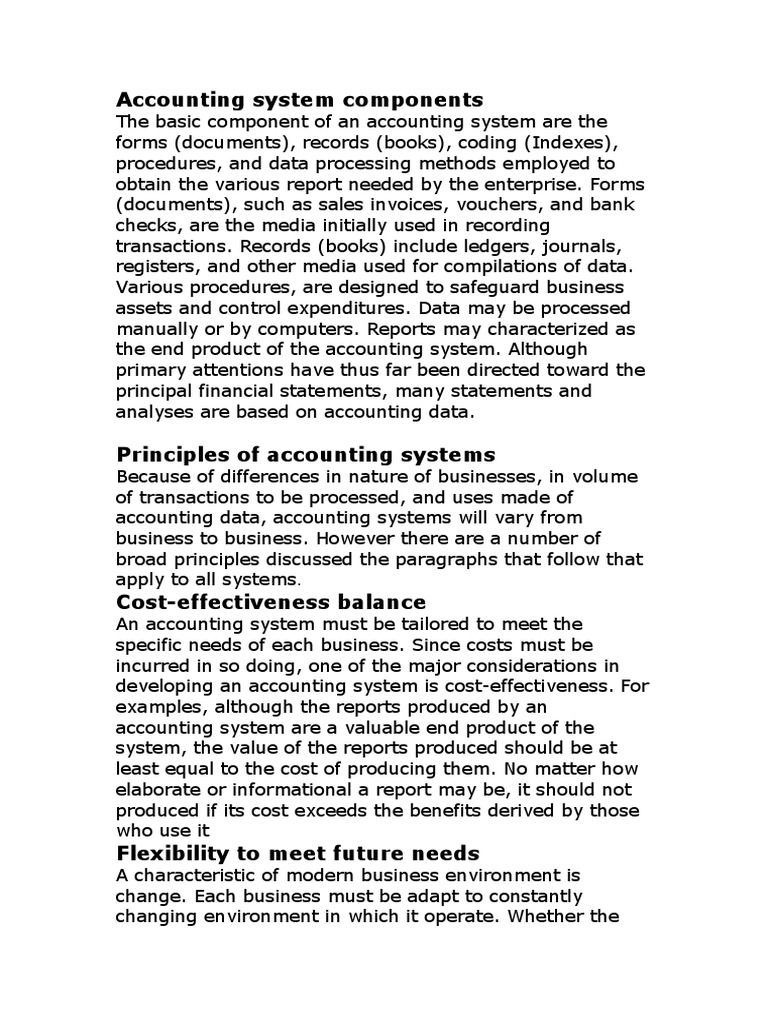 Essential components and principles of accounting systems | PDF ...