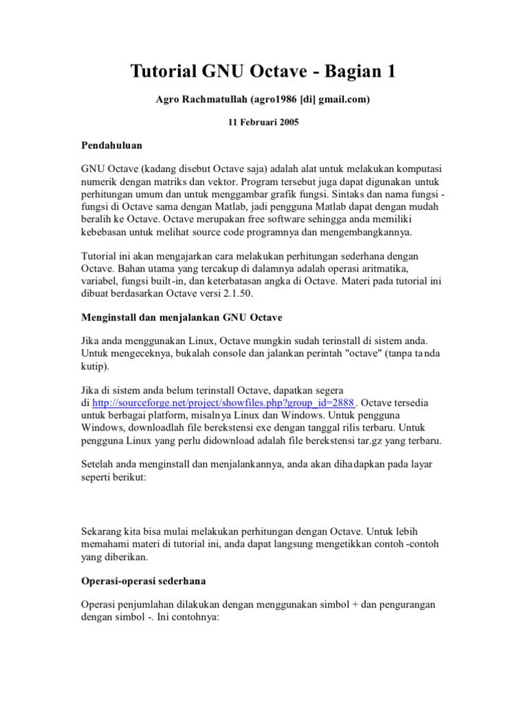 Tutorial GNU Octave | PDF | Metode & Bahan Ajar