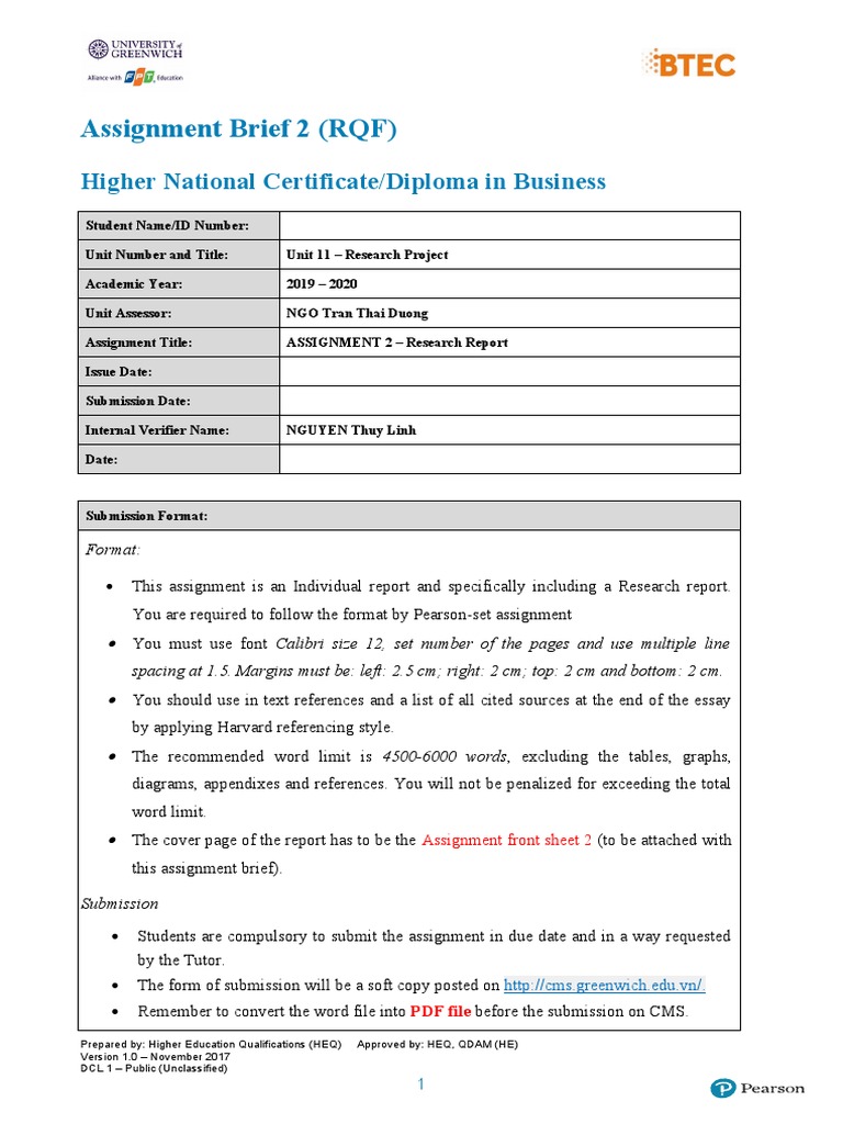 Assignment Brief 2 (RQF) : Higher National Certificate/Diploma in Business | PDF | Cronbach's ...