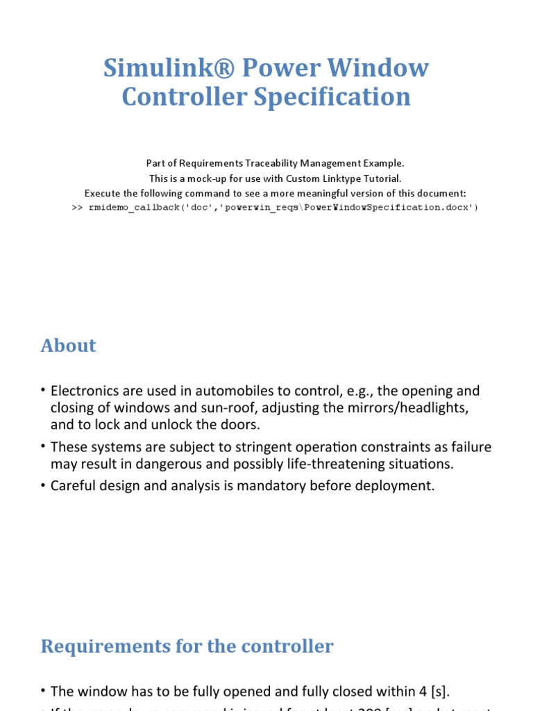 Simulink® Power Window Controller Specification | PDF