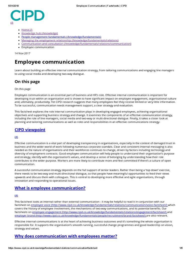 Employee Communication - Factsheets - CIPD | PDF | Communication | Social Media