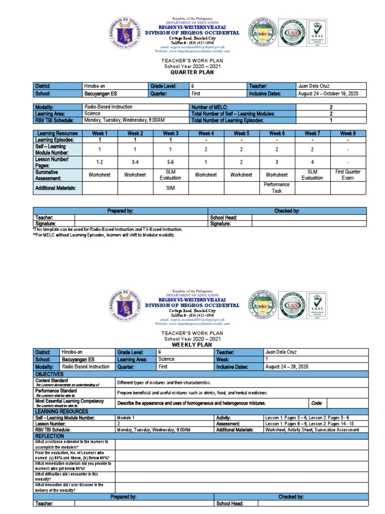 School Year 2020 - 2021: Quarter Plan | PDF | Applied Psychology | Learning
