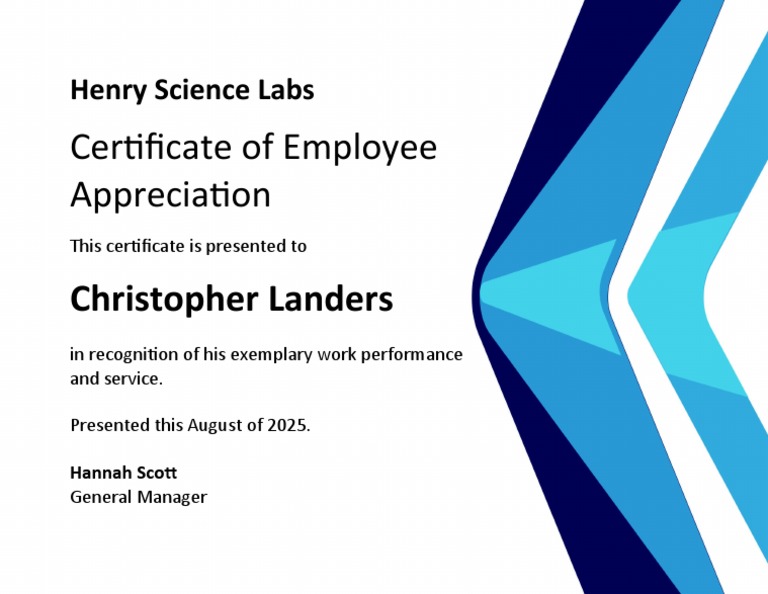 Certificate of Appreciation for Exemplary Work Performance and Service ...