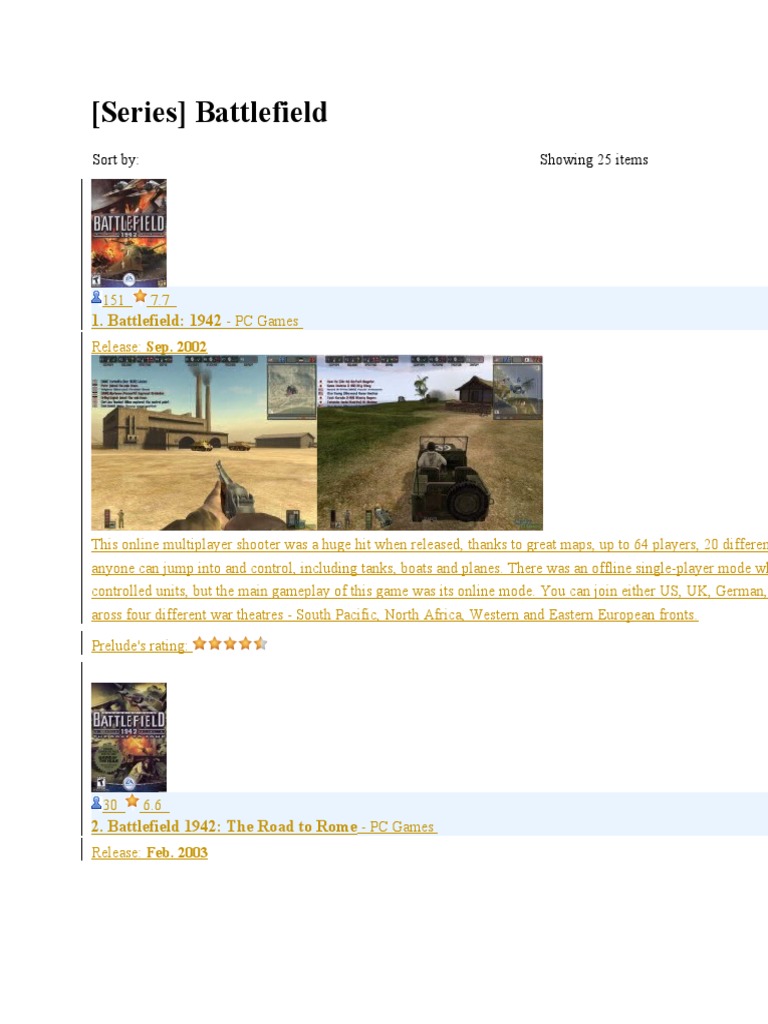(Series) Battlefield: Sort By: Showing 25 Items | PDF | Video Games