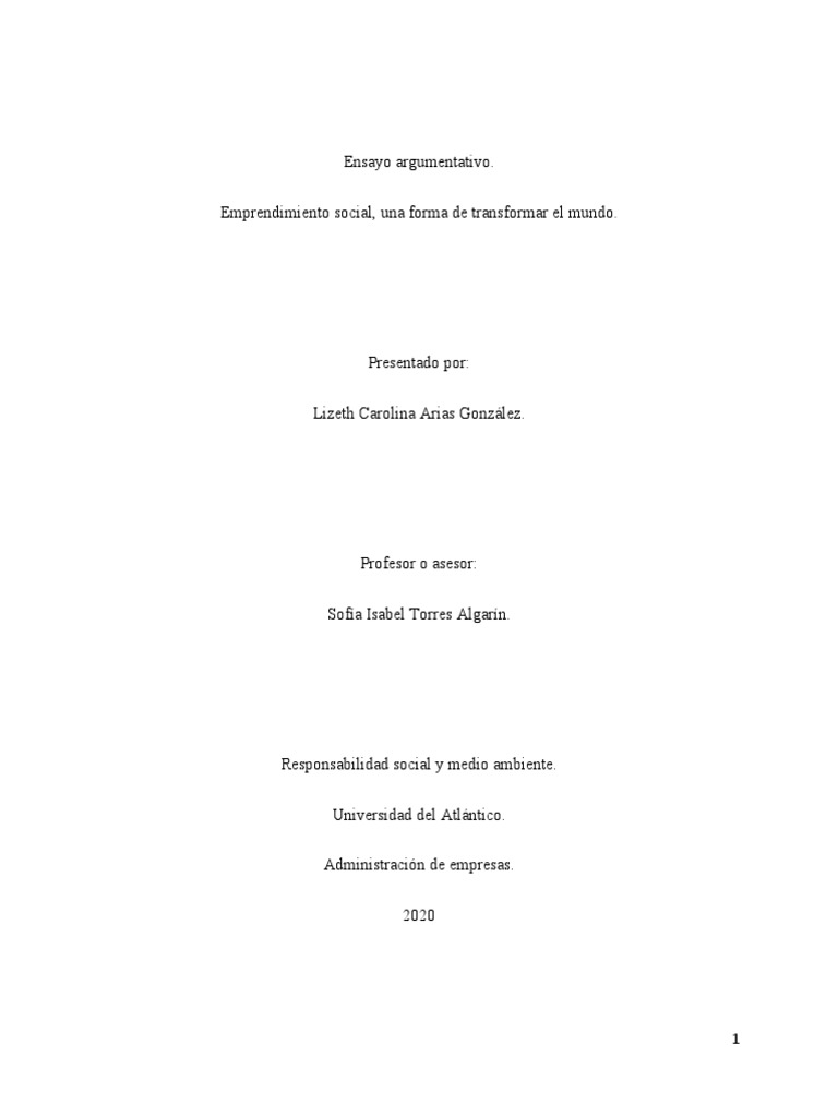 Ensayo 1 - Responsabilidad Social y Medio Ambiente - Lizeth Arias | PDF ...