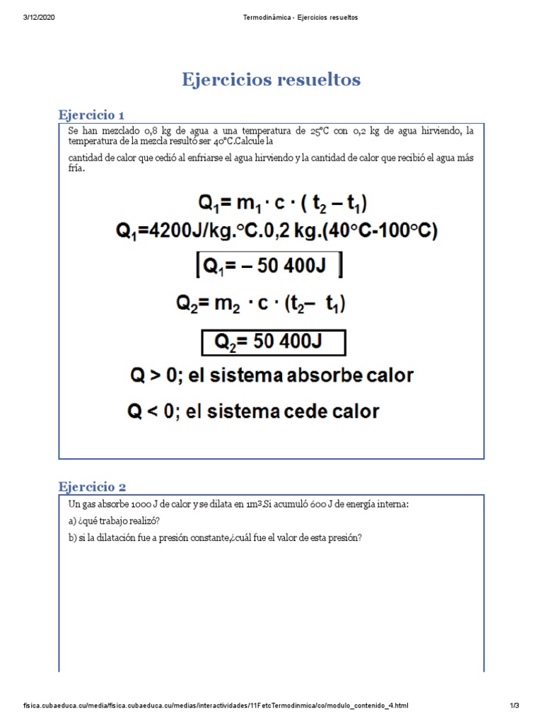 Termodinámica - Ejercicios Resueltos PDF | PDF