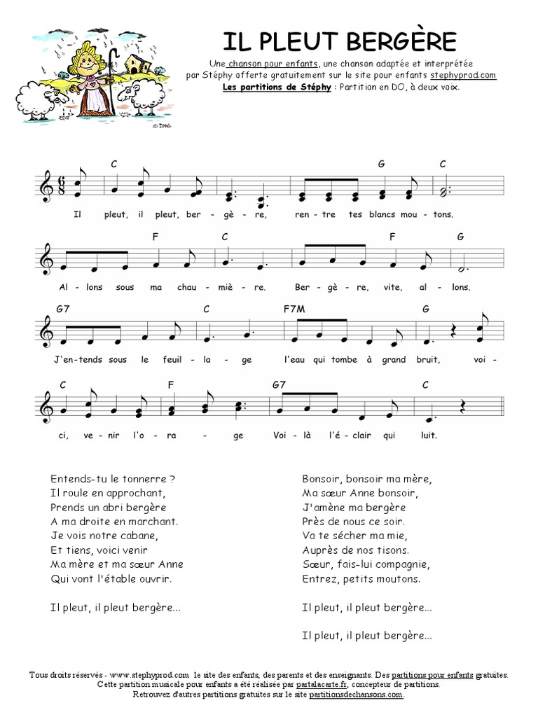 Paroles de "Il pleut, il pleut bergère" | PDF