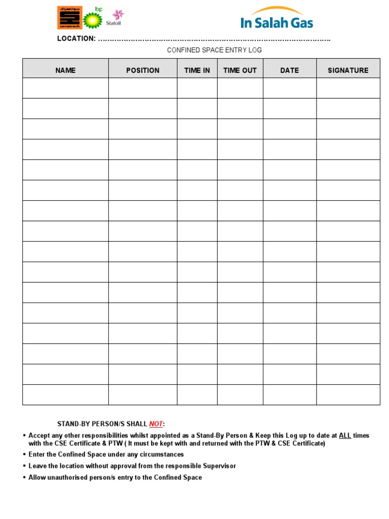 LOCATION: .: Confined Space Entry Log | PDF