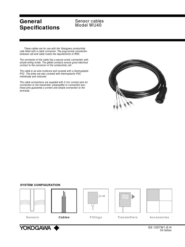 General Specifications: Sensor Cables Model WU40 | PDF | Electrical ...