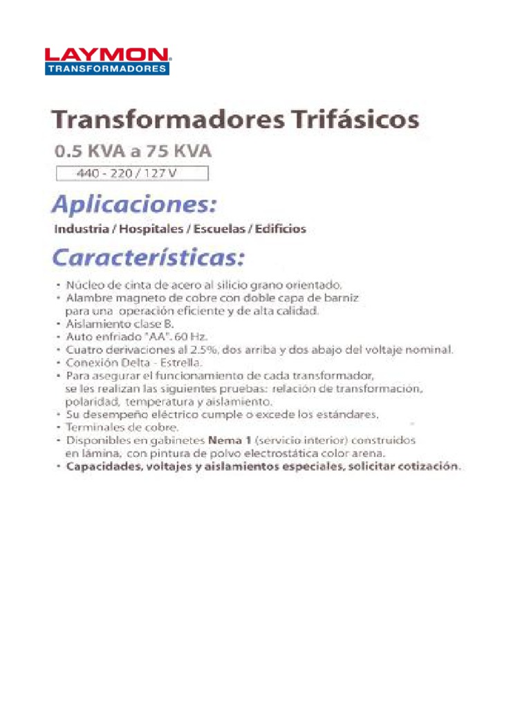 Laymon Transformadores Ficha Tecnica | PDF