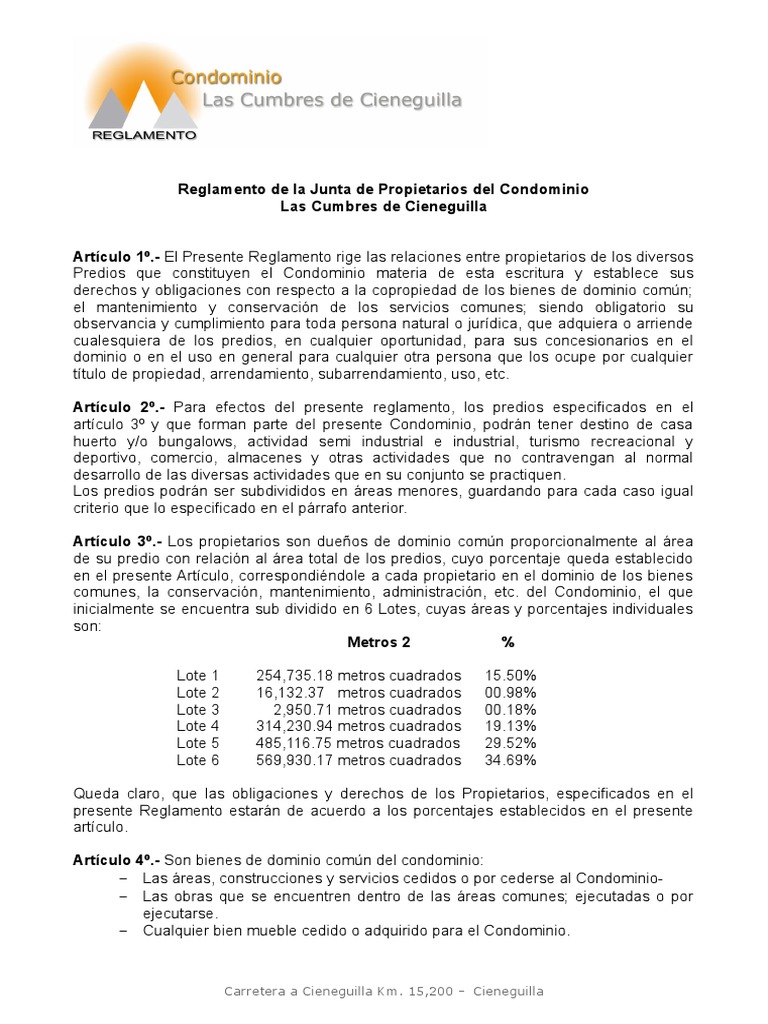 Reglamento Condominio Las Cumbres 2020 | PDF | Condominio | Propiedad