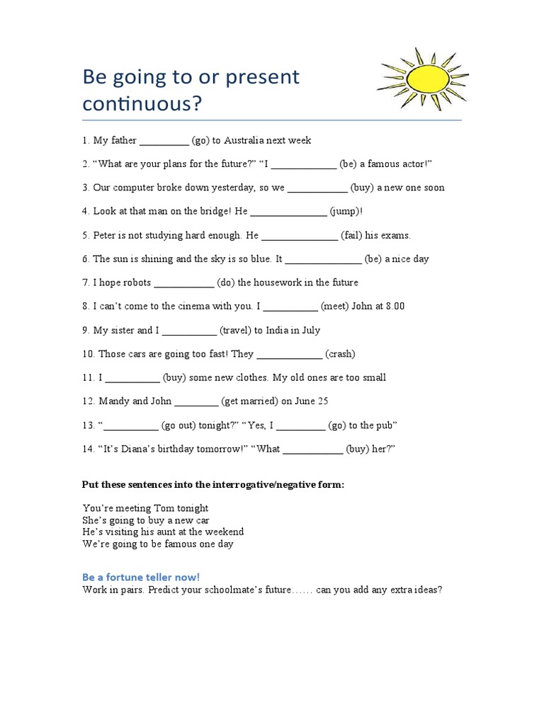 WORKSHEET Be-Going-To-Or-Present-Continuous | PDF