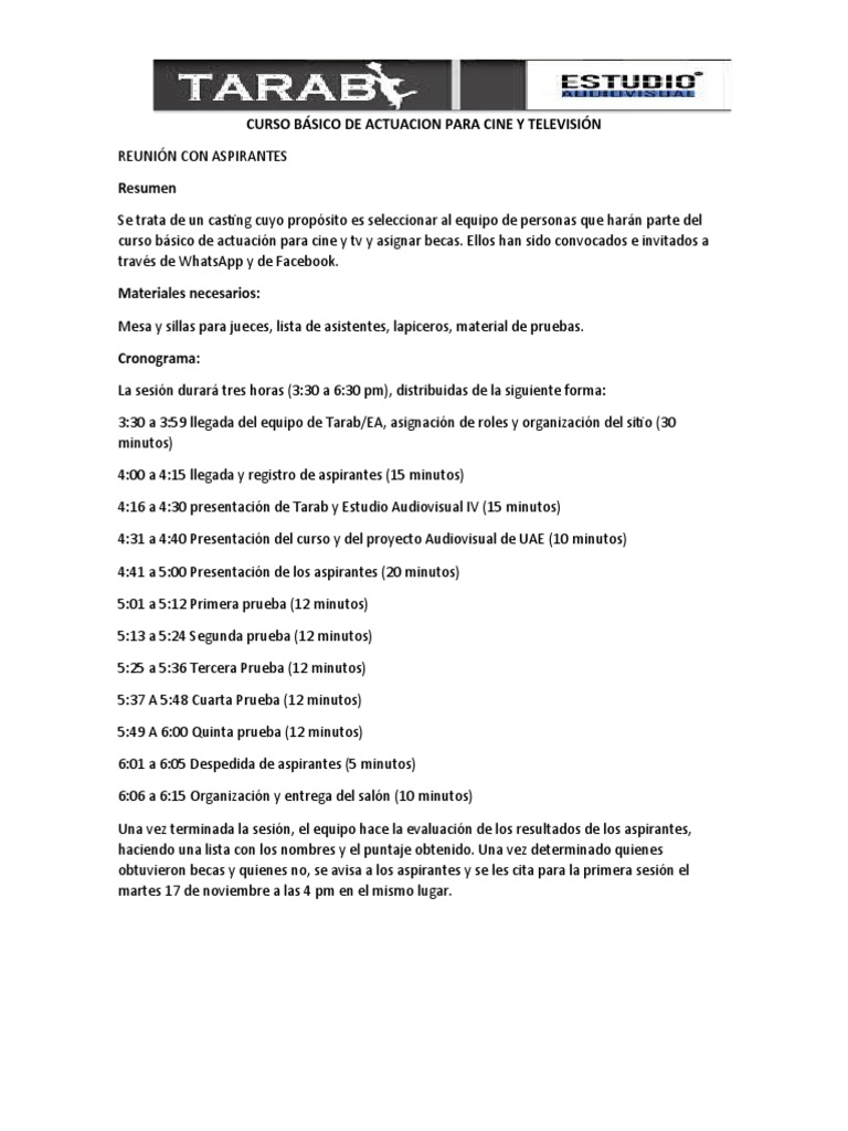 Formato de Programa para Un Casting de Actores | PDF | Creatividad