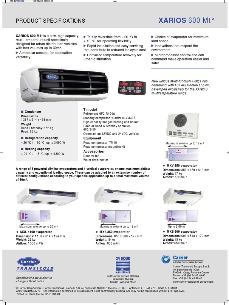 XARIOS 600 Mt°: Product Specifications | PDF | Manufactured Goods ...