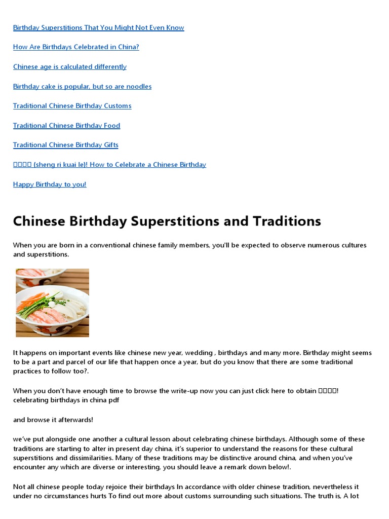 On This Page Chinese Birthday Superstitions and Traditions | PDF ...