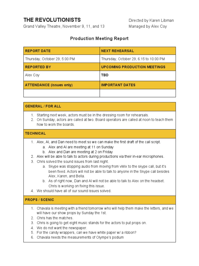 Production Meeting Report | PDF