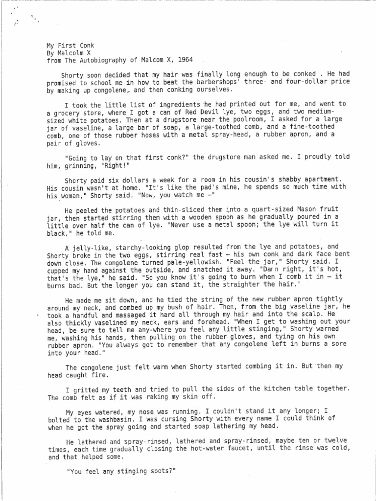 My First Conk - Malcolm X - Essay Excerpt From His Autobiography Mood ...