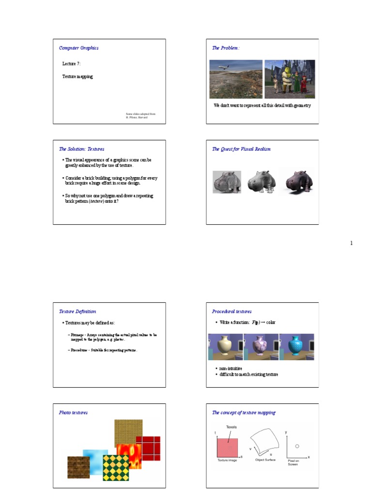 Computer Graphics The Problem:: Some Slides Adopted From H. Pfister ...