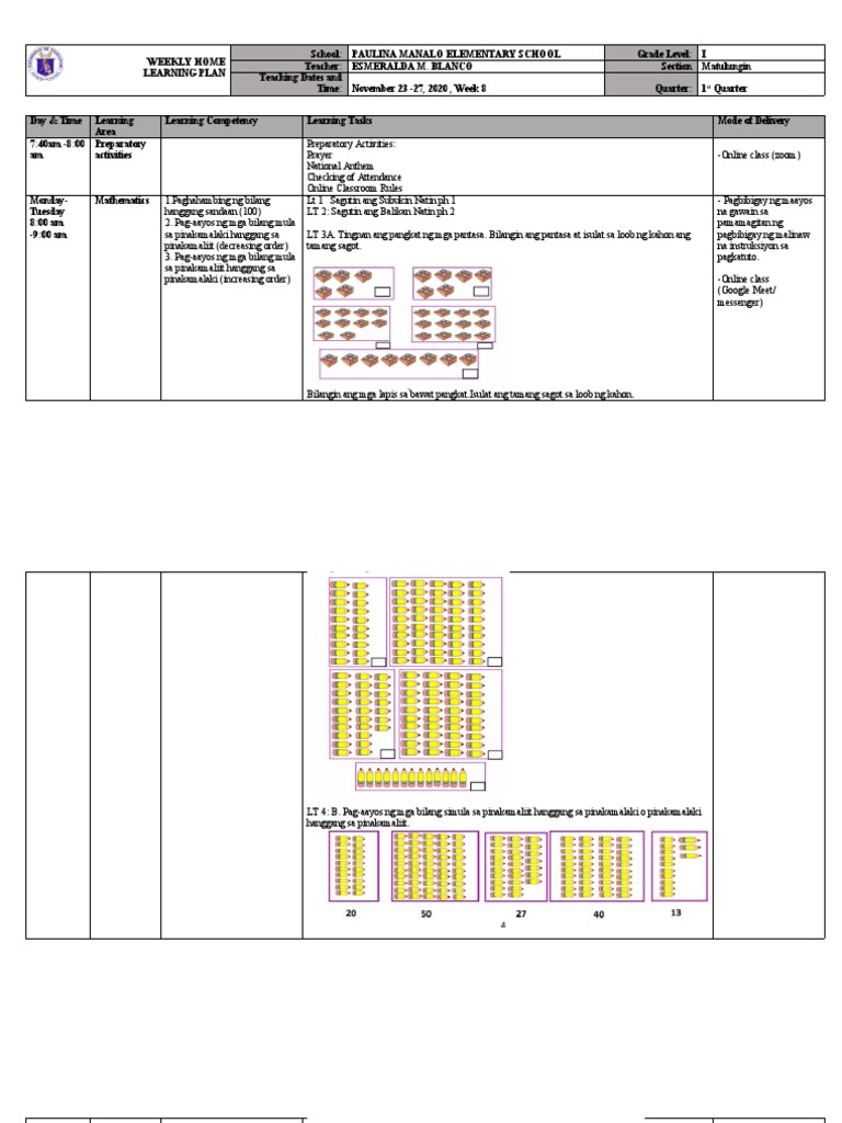 WEEKLY HOME PLAN Grade 1 1st Quarter Week 8 | PDF