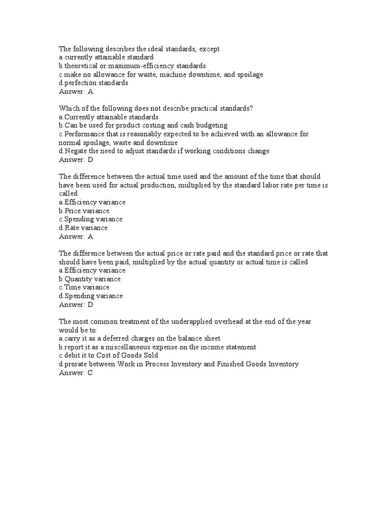 Cost Accounting Questions And Answers Part1 Pdf