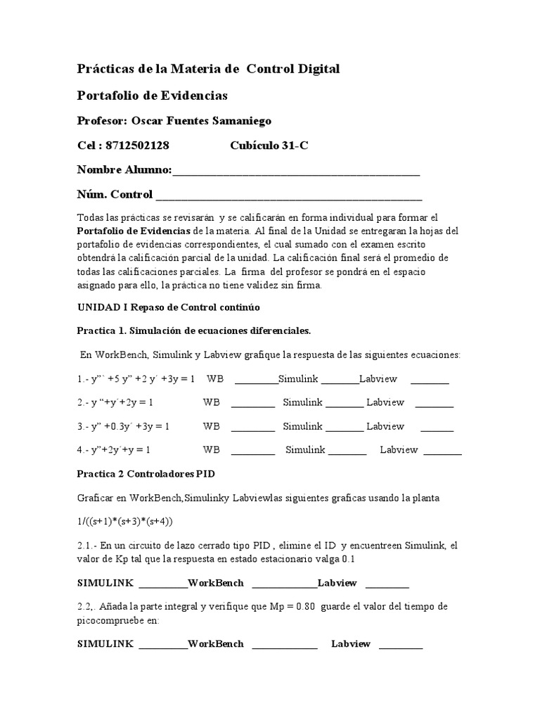 Portafolio de Practicas de Control Digital | PDF | Prueba (evaluación) | Ingenieria Eléctrica