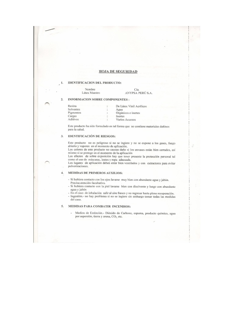 MSDS Pintura Latex Anypsa | PDF MSDS Pintura Latex Anypsa | PDF
