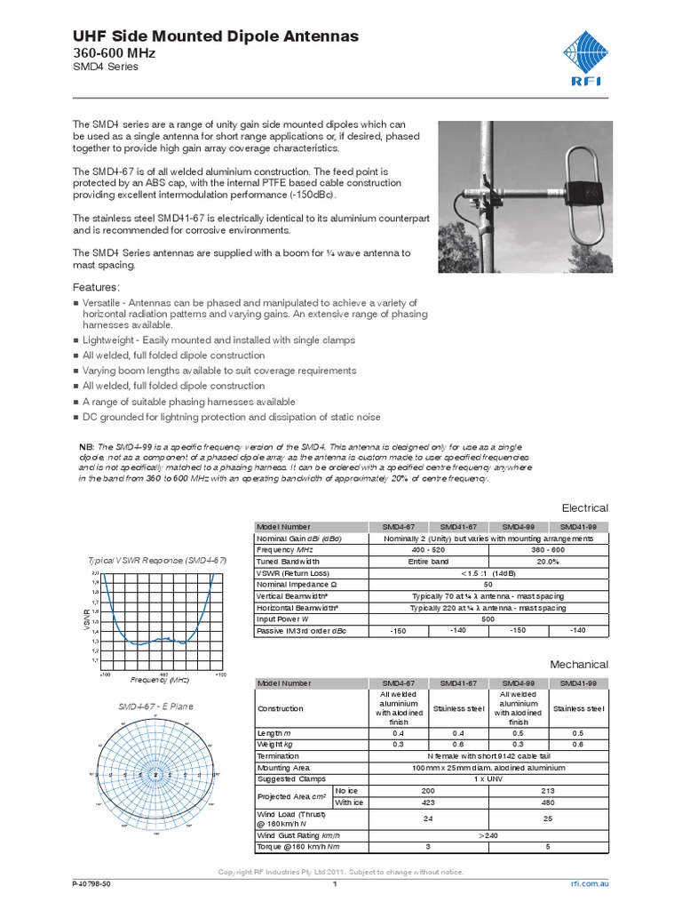 UHF Side Mounted Dipole Antena - smd4-40682-1 | PDF | Antenna (Radio ...