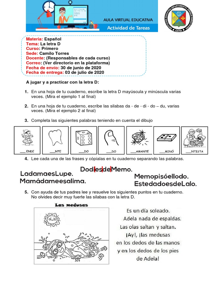 Actividades para aprender la letra D | PDF | Artes del Lenguaje y ...