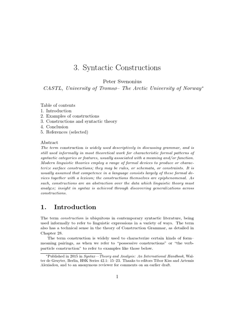 Syntactic Constructions: Peter Svenonius CASTL, University of Tromsø ...