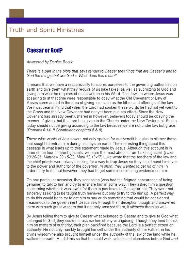 Caesar or God Part I | PDF | Gospel Of Matthew | Gospel Of Luke