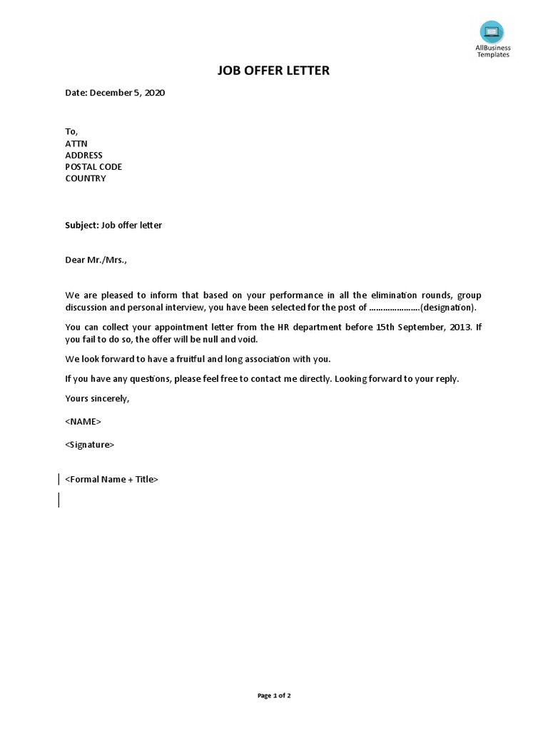 Subject: Job Offer Letter | PDF