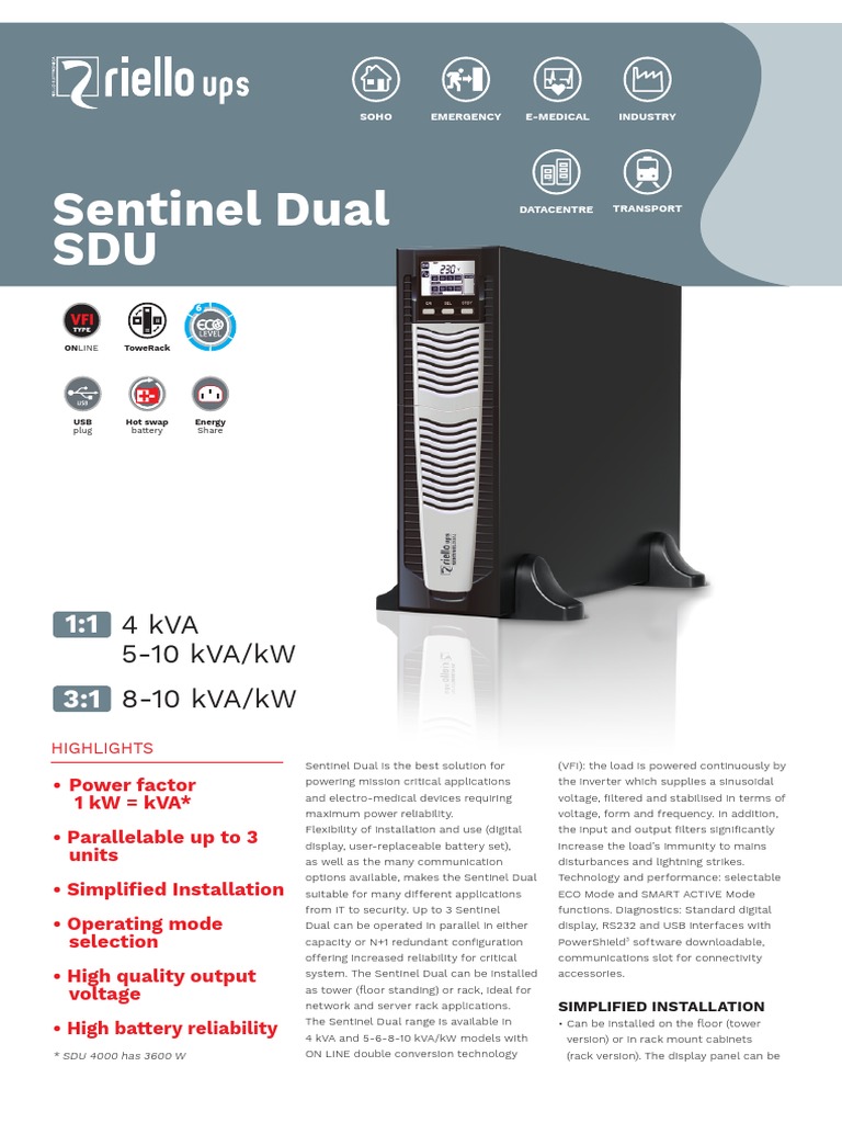 Riello SDU 4000 10000VA | PDF | Mains Electricity | Power Supply