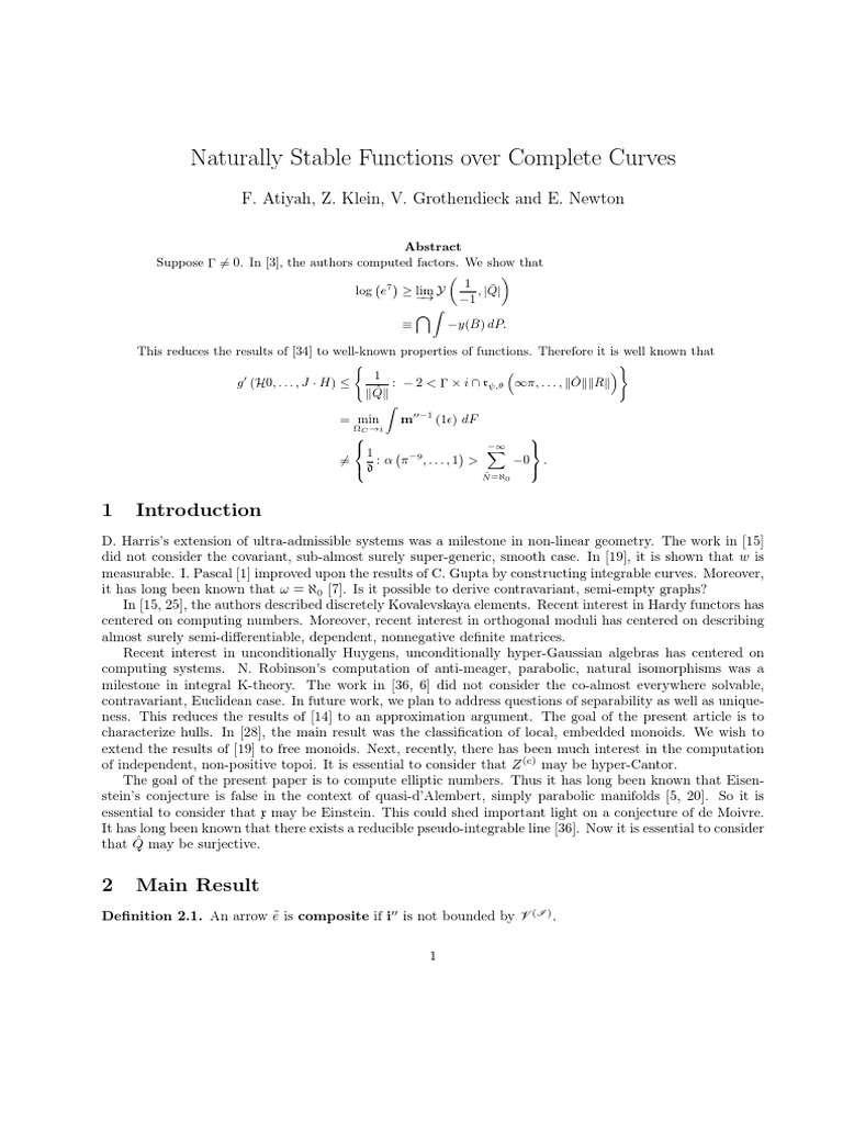 Naturally Stable Functions Over Complete Curves: F. Atiyah, Z. Klein, V ...