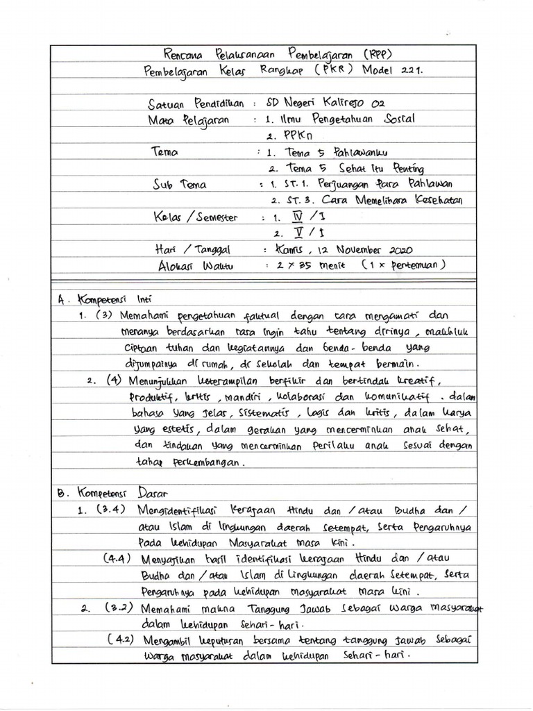 RPP Tulis Tangan | PDF