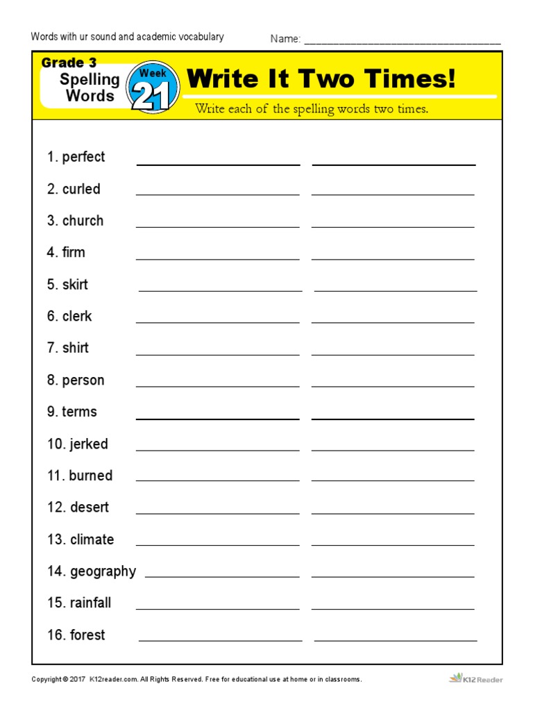 Write It Two Times!: Spelling Words | PDF | Earth Sciences | Learning