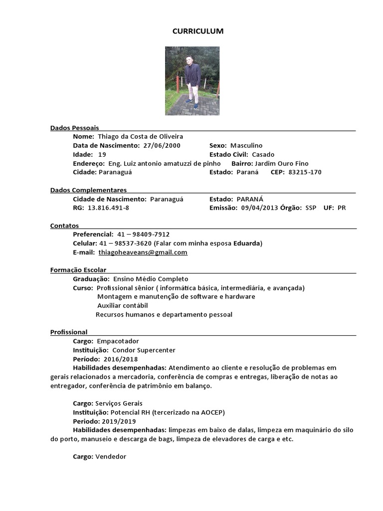 CURRICULUM Thiago Atualizado | PDF | Business | Informática
