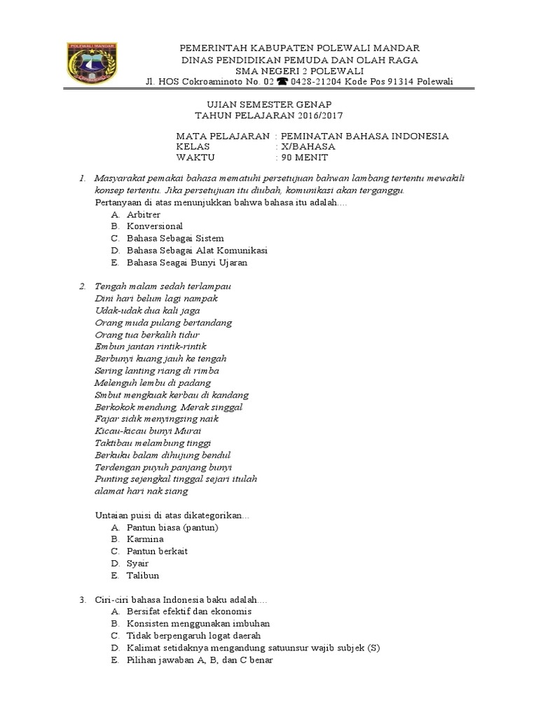 Soal Sastra Semester Ii | PDF | Seni & Disiplin Bahasa