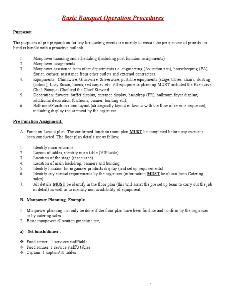 Basic Banquet Operation Procedures | PDF | Waiting Staff | Food And Drink