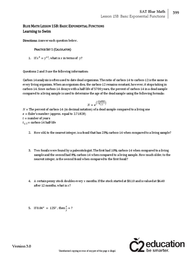 mB15B (HW) Basic Exponential Functions | PDF | Radiocarbon Dating ...