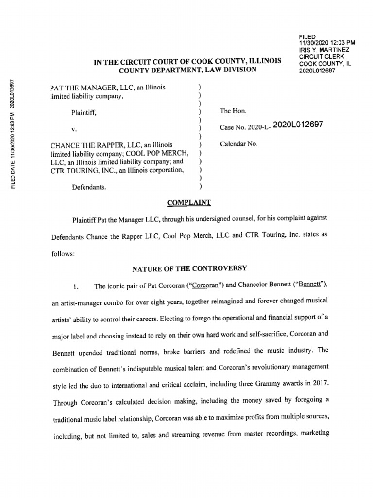 Chance The Rapper vs. Pat Corcoran | PDF