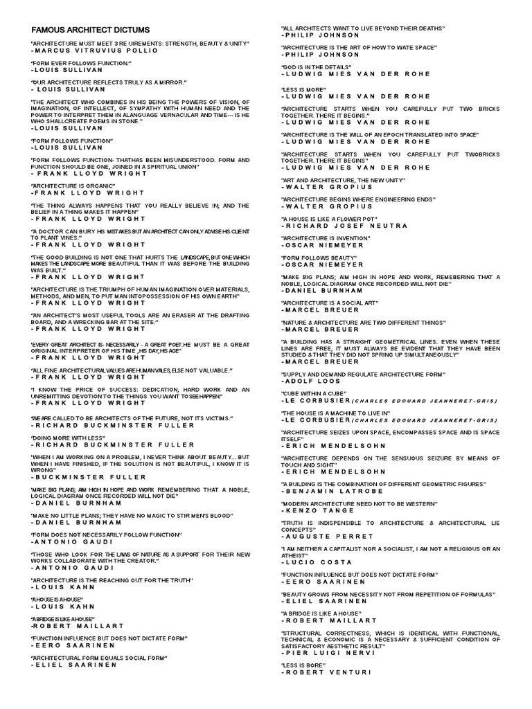 Famous Architect Dictums Explained | PDF | Social Science | Art