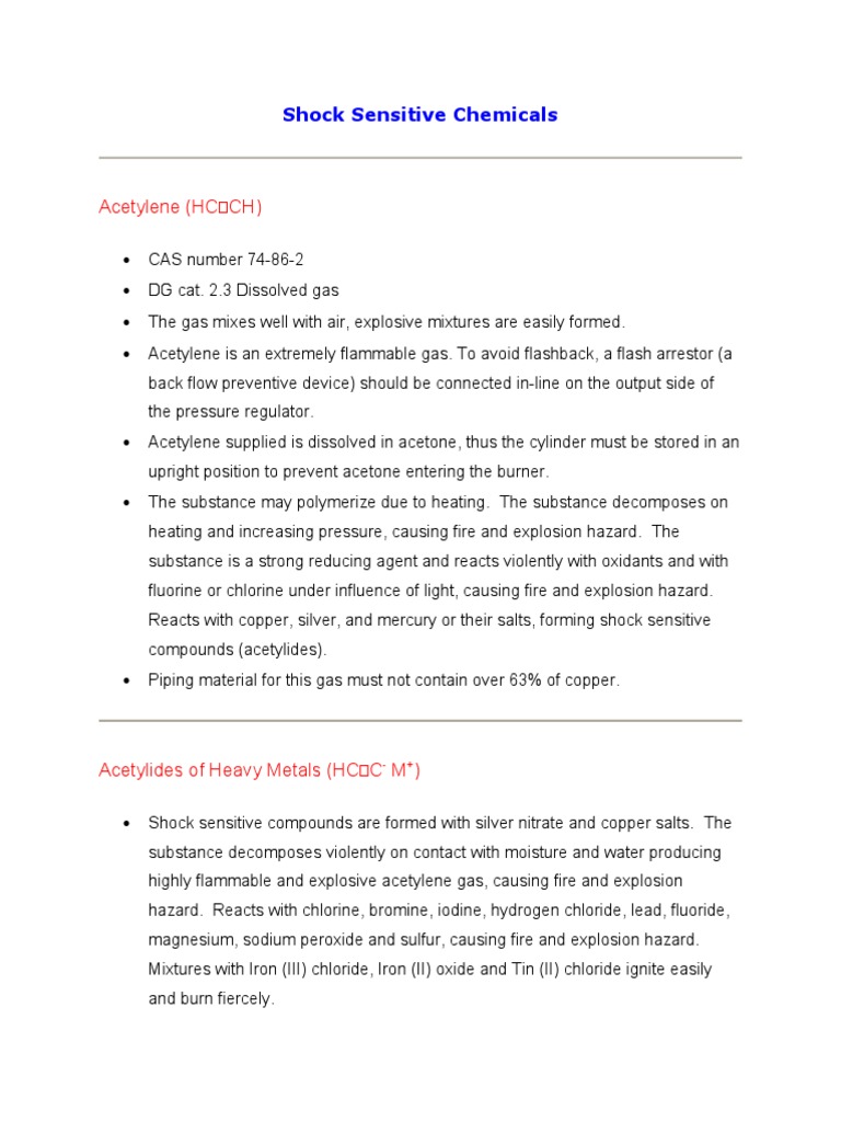 Shock Sensitive Chemicals Listing | PDF | Nitrogen | Chlorine