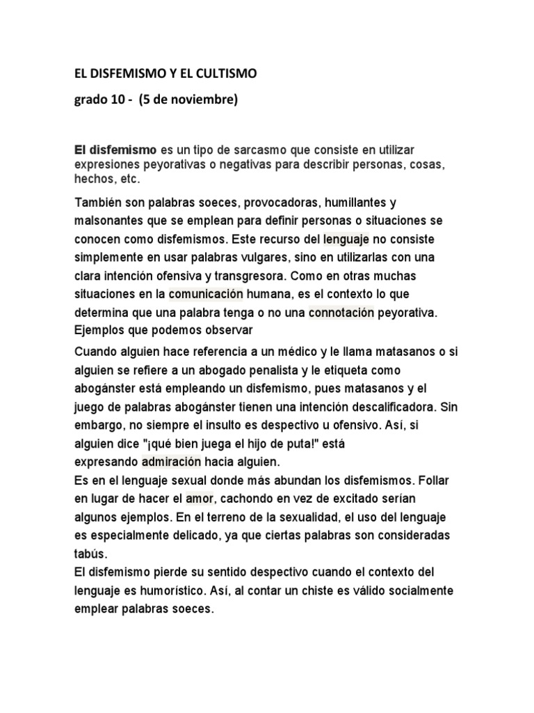 Disfemismos y Cultismos en el Lenguaje | PDF | Blasfemia | latín