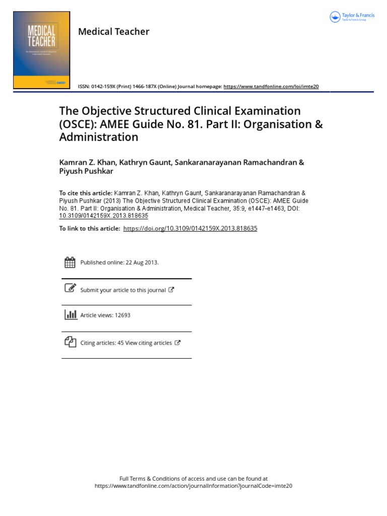 The Objective Structured Clinical Examination OSCE AMEE Guide No 81 ...